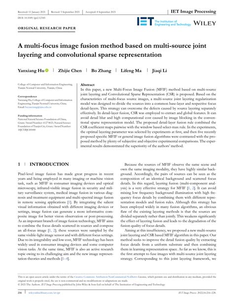 pdf a multi‐focus image fusion method based on multi‐source joint