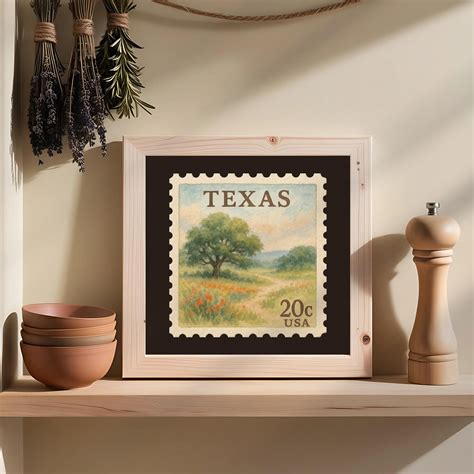 Texas State Postage Stamp Wall Art Square Vintage Watercolor Print