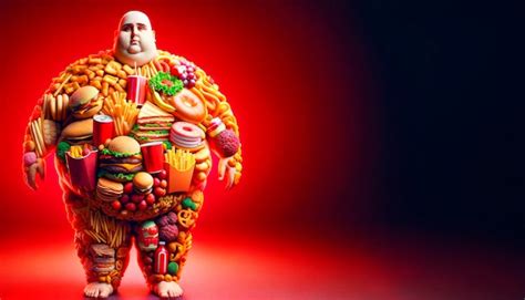 Una Figura Hecha De Varios Artículos De Comida Rápida En Un Fondo Rojo