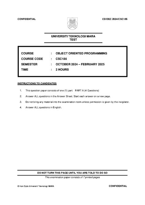 Csc186 Object Oriented Programming Test Paper Oct 2024 Feb 2025