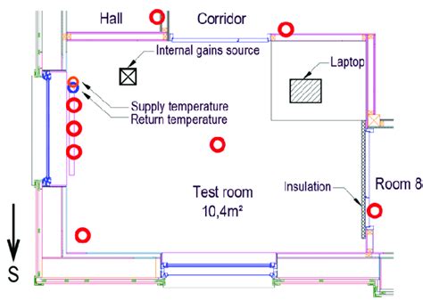 Test Room Floor Plan With Sensor Locations Red Circles Orange And