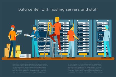 Data Center With Hosting Servers And Staff Stock Vector Illustration Of Internet Computer
