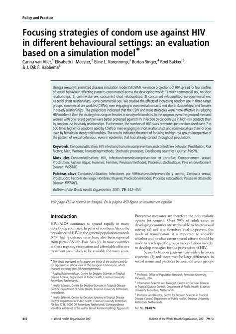 Pdf Focusing Strategies Of Condom Use Against Hiv In Different Behavioural Settings An