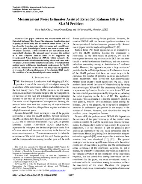Pdf Measurement Noise Estimator Assisted Extended Kalman Filter For Slam Problem