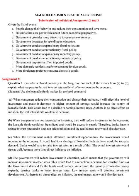 ECO Individual And Spring MACROECONOMICS PRACTICAL EXERCISES Submission Of