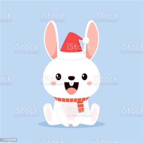 크리스마스에 토끼입니다 빨간 산타클로스 모자를 쓴 귀여운 토끼 벡터 그림입니다 12월에 대한 스톡 벡터 아트 및 기타 이미지