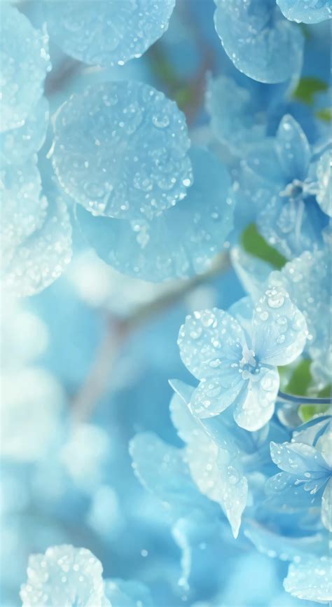 A Close Up Of A Bunch Of Blue Flowers With Water Droplets Seaart Ai