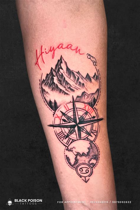 Mountain Compass Tattoo With Name Travel Inspired Tattoo With Deep