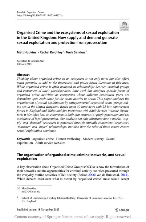 Pdf Organised Crime And The Ecosystems Of Sexual Exploitation In The