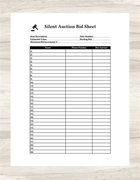 Free Printable Silent Auction Bid Sheet Template Totally Free Printables