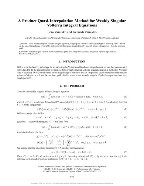 pdf a product quasi interpolation method for weakly singular volterra