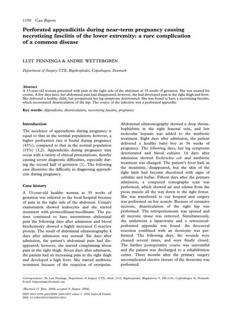 Pdf Perforated Appendicitis During Near Term Pregnancy Causing Necrotizing Fasciitis Of The