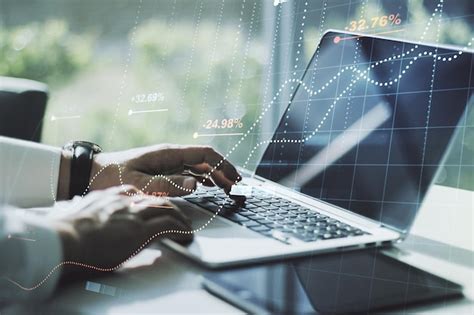 Premium Photo Double Exposure Of Abstract Creative Statistics Data Hologram With Hands Typing