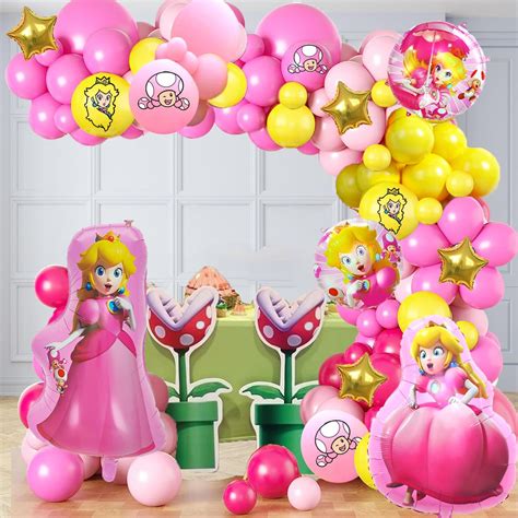 131pcs Mario Princess Peach Decorations Peach Balloon Garland Arch Kit