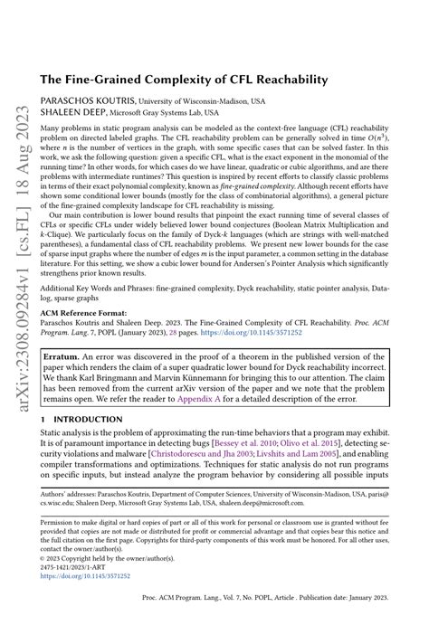 Pdf The Fine Grained Complexity Of Cfl Reachability