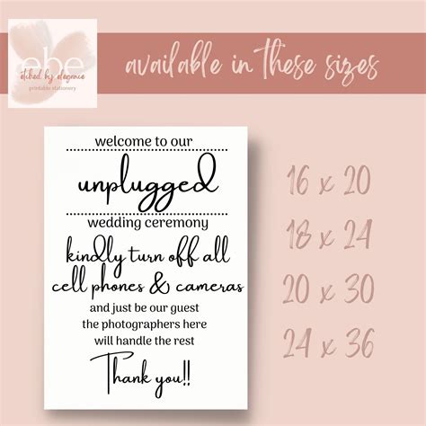 Unplugged Template Wedding Signage Unplugged Ceremony Sign Unplugged