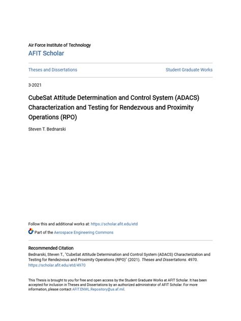 Cubesat Attitude Determination And Control System Adacs Charact Pdf Space Rendezvous