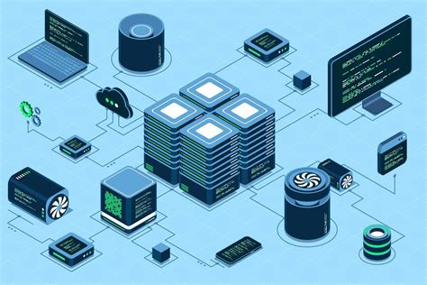 Computer Technology Isometric Illustration Computation Of Big Data Center Cloud Computing