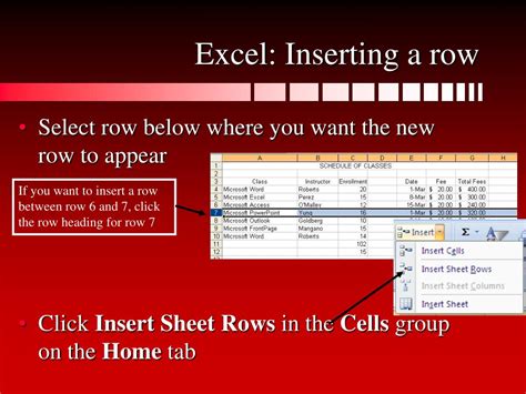 ppt excel deleting and inserting columns and rows powerpoint