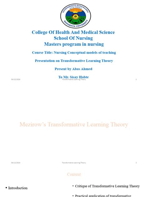 Transformative Learning Theory By Abas Pdf Learning Theory