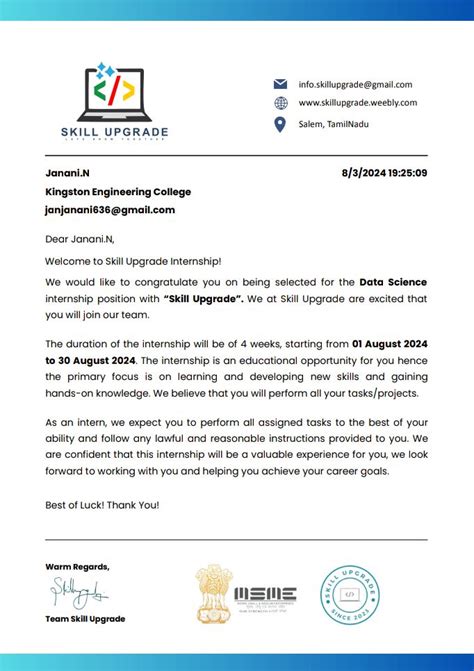 Janani N On Linkedin Skillupgrade Careergrowth Datascience Internshipofferletter