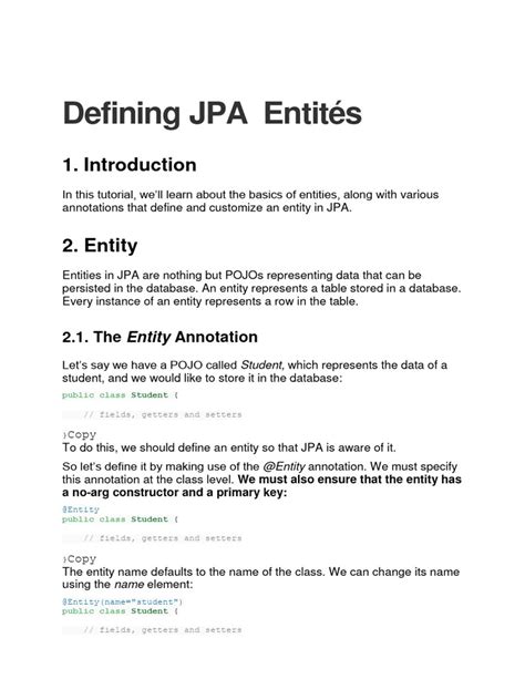 Defining Jpa Entités Pdf Class Computer Programming Object