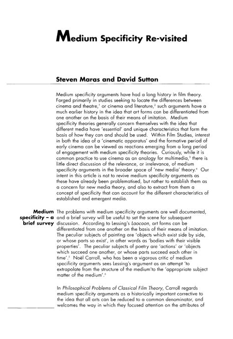 Pdf Medium Specificity Re Visited