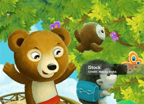 Taman Adegan Kartun Dan Anakanak Hewan Pergi Ke Sekolah Ilustrasi Stok - Unduh Gambar Sekarang ...