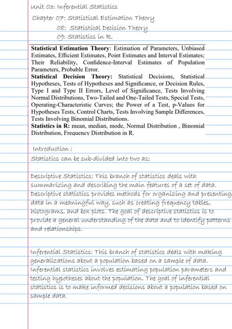 Elementary Sampling Theory Unit Inferential Statistics Chapter Statistical Estimation