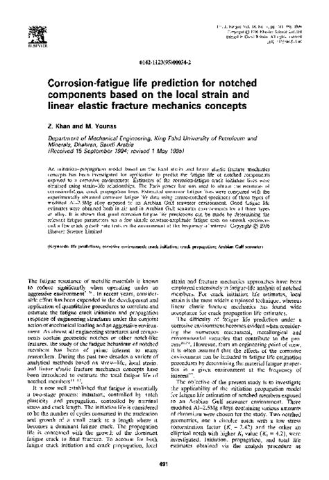 Pdf Corrosion Fatigue Life Prediction For Notched Components Based On The Local Strain And