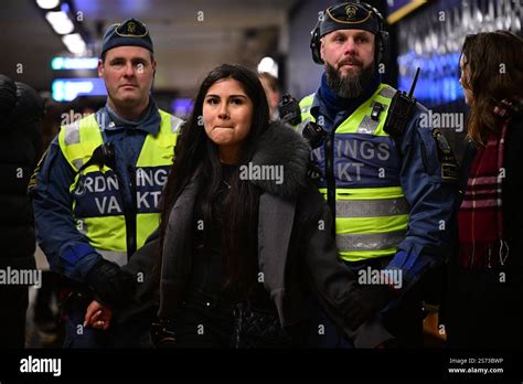 Stockholm Uppland Sweden January 1 2025 Police And Security Guards
