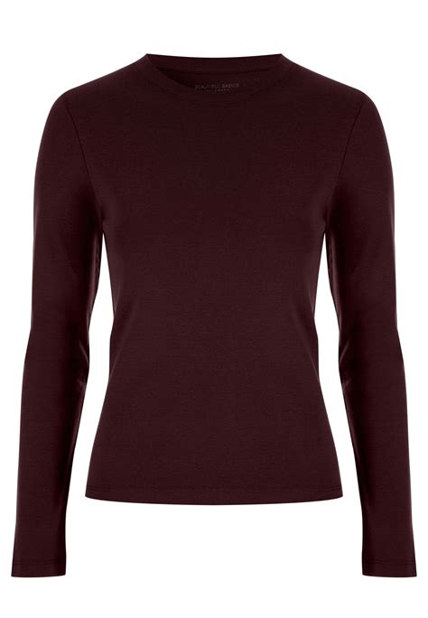Womens Burgundy Long Sleeve Cotton Top Peacocks