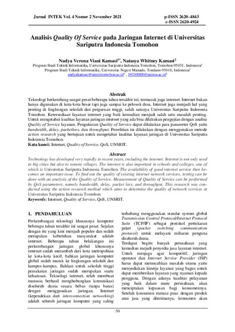 Pdf Analisis Quality Of Service Pada Jaringan Internet Di Universitas Sariputra Indonesia Tomohon