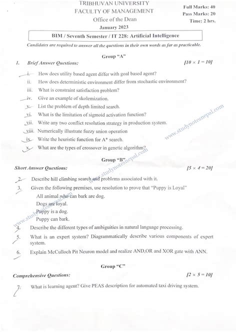 It 228 Artificial Intelligence Question Bank Bim 7th Semester