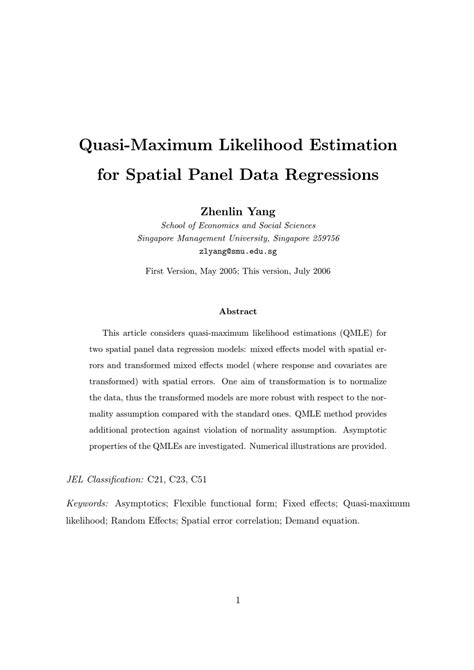 pdf quasi maximum likelihood estimation for spatial panel data