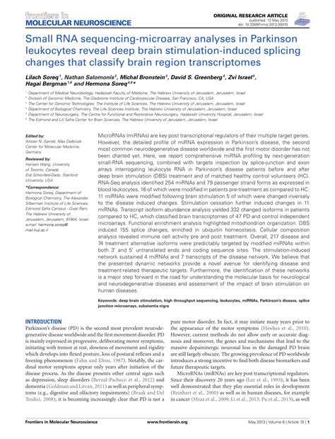 Pdf Small Rna Sequencing Microarray Analyses In Parkinson Leukocytes Reveal Deep Brain