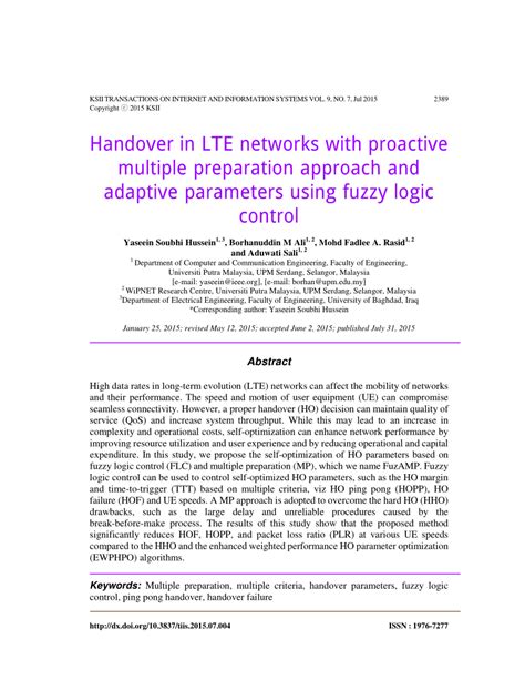 Pdf Handover In Lte Networks With Proactive Multiple Preparation