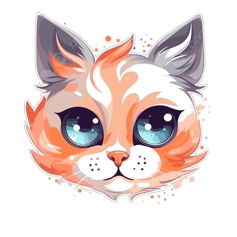 귀여운 고양이 얼굴 벡터 스티커 클립 아트 고양이 얼굴 스티커 오렌지 파란 눈을 가진 고양이 만화 상표 클립 아트 Png 일러스트 및 벡터 에 대한 무료 다운로드
