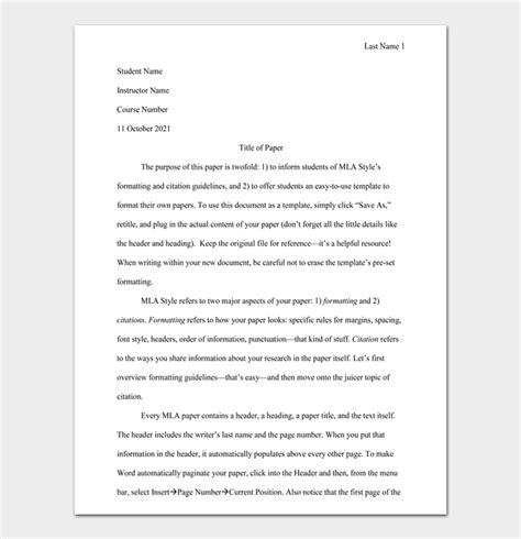 MLA Format Templates Free Download Word PDF