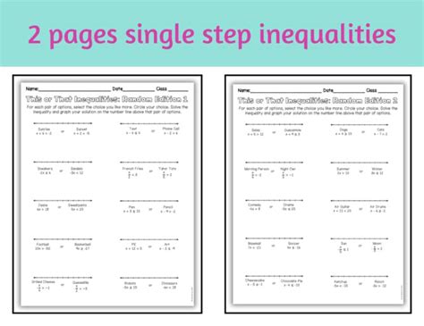 Algebra Single Variable Inequalities This Or That Practice 8th 9th 10th