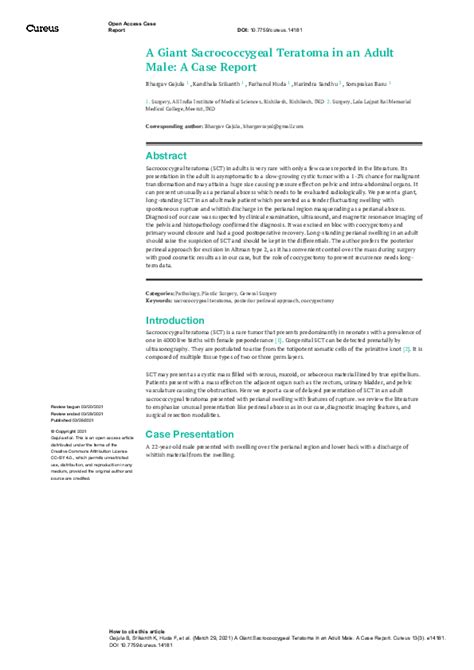 Pdf A Giant Sacrococcygeal Teratoma In An Adult Male A Case Report