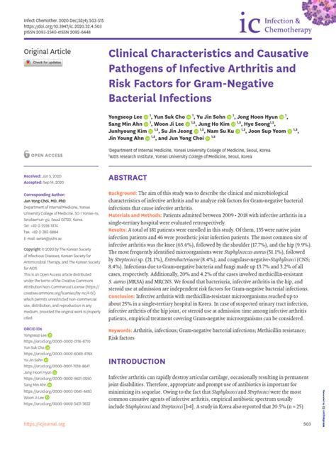 Clinical Characteristics And Causative Pathogens Of Infective Arthritis