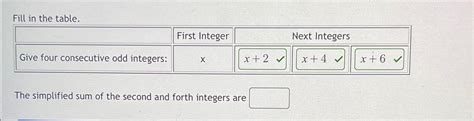 Solved Fill In The Tabletable First Integernext