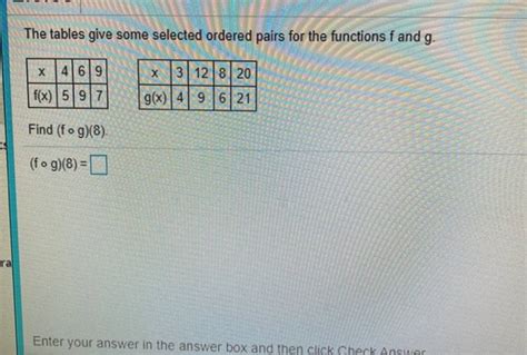 Solved The Tables Give Some Selected Ordered Pairs For The