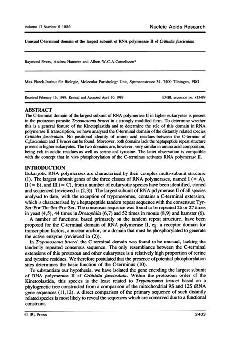 Pdf Unusual C Terminal Domain Of The Largest Subunit Of Rna