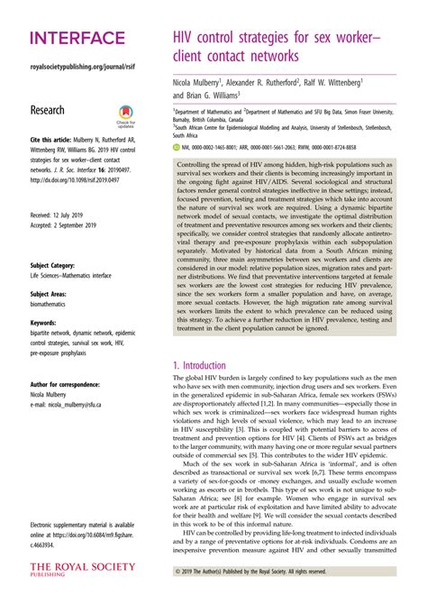 Hiv Control Strategies For Sex Workerclient Contact Networks Request Pdf