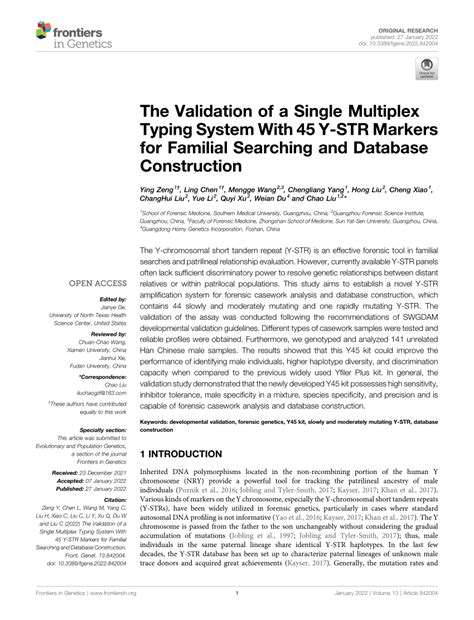 Pdf The Validation Of A Single Multiplex Typing System With 45 Y Str