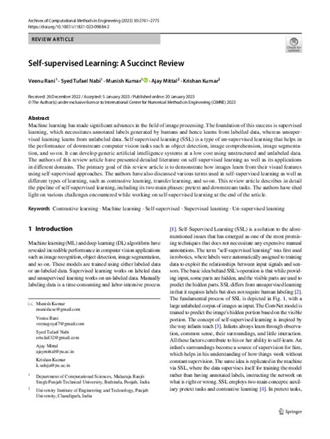 Pdf Self Supervised Learning A Succinct Review Munish Jindal