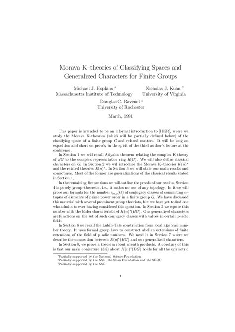 Pdf Morava K Theories Of Classifying Spaces And Generalized