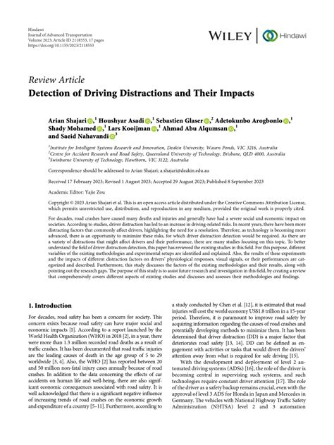 Pdf Detection Of Driving Distractions And Their Impacts